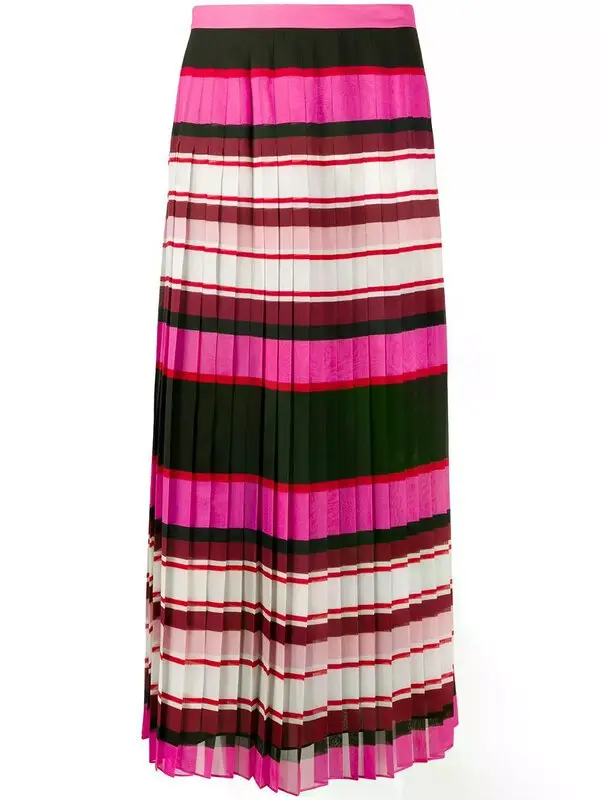 Valentino Garavani Striped Pleated Silk Skirt