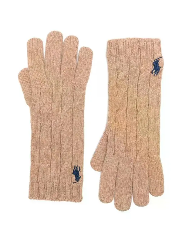 Polo Ralph Lauren Cable-knit Gloves With Embroidered Logo - Neutrals