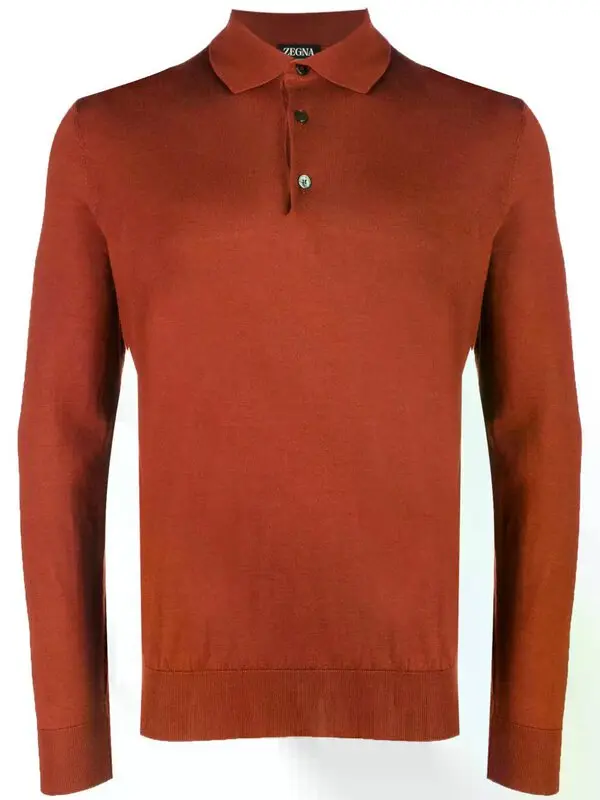 Zegna Long-sleeved Knit Polo Shirt - Orange