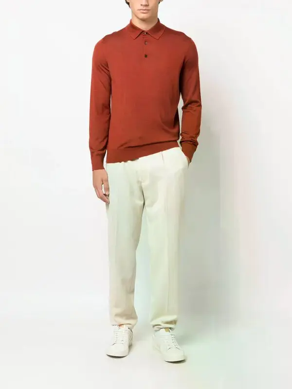 Zegna Long-sleeved Knit Polo Shirt - Orange