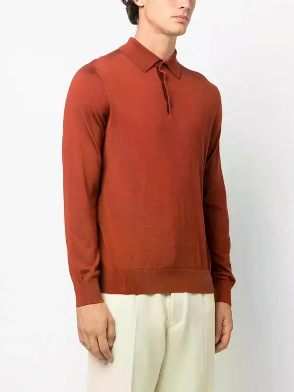 Zegna Long-sleeved Knit Polo Shirt - Orange