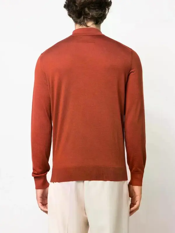 Zegna Long-sleeved Knit Polo Shirt - Orange