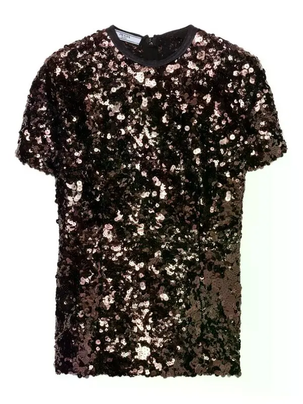 Prada Sequin-embellished Short-sleeve Top - Brown
