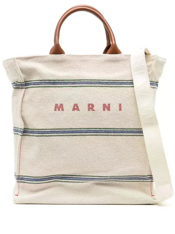 Marni Logo-print Canvas Tote Bag - Neutrals