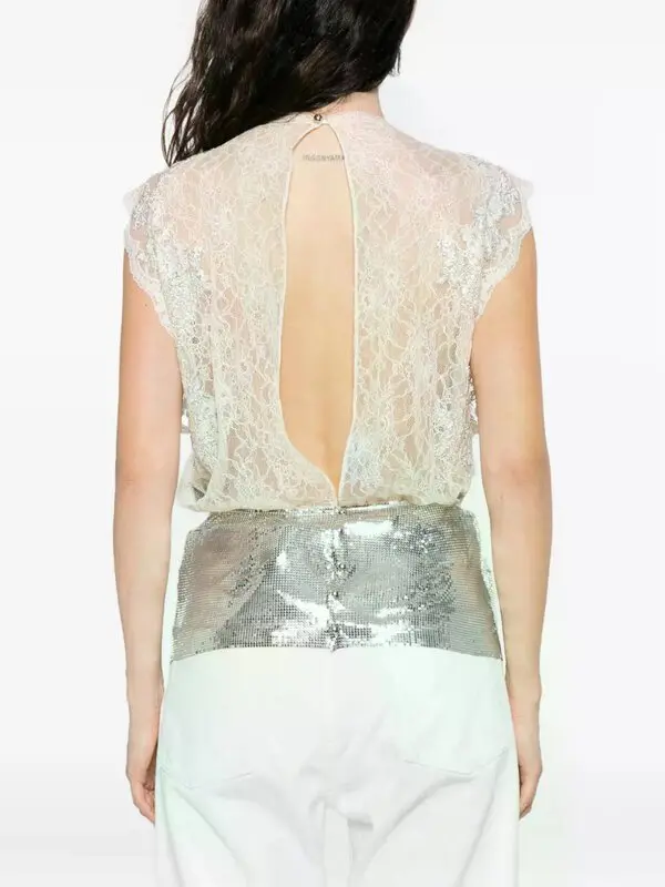 Rabanne Lace-insert Mesh Top - Silver