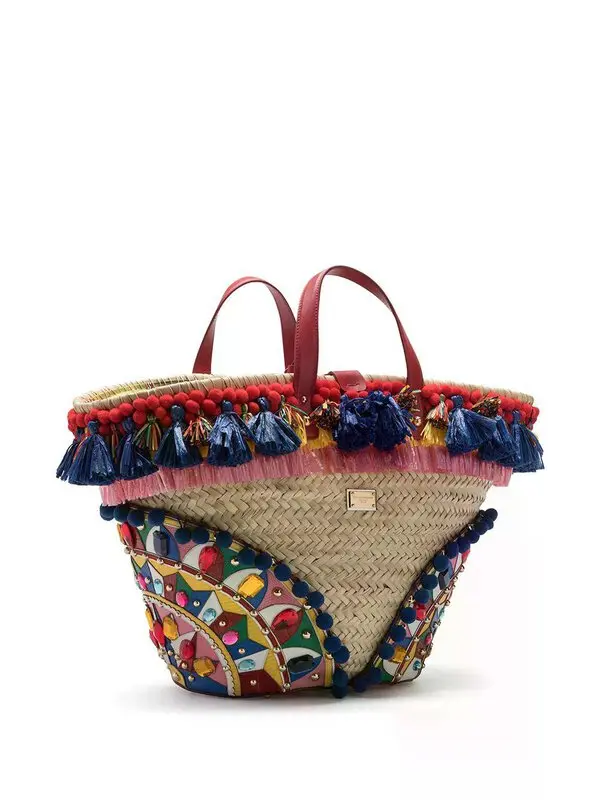 Dolce & Gabbana Kendra Embroidered Woven Basket Bag
