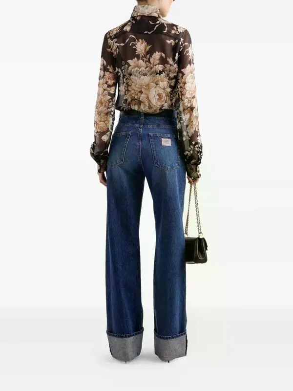 Dolce & Gabbana Rose-print Chiffon Shirt - Brown
