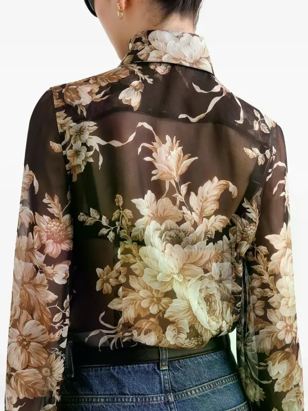 Dolce & Gabbana Rose-print Chiffon Shirt - Brown