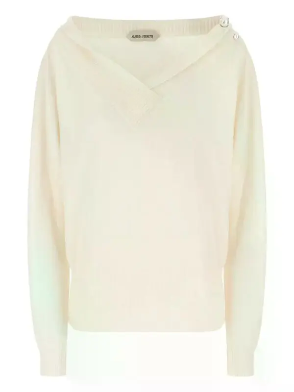 Alberta Ferretti Faux Pearl-embellished V-neck Cashmere Sweater - Neutrals