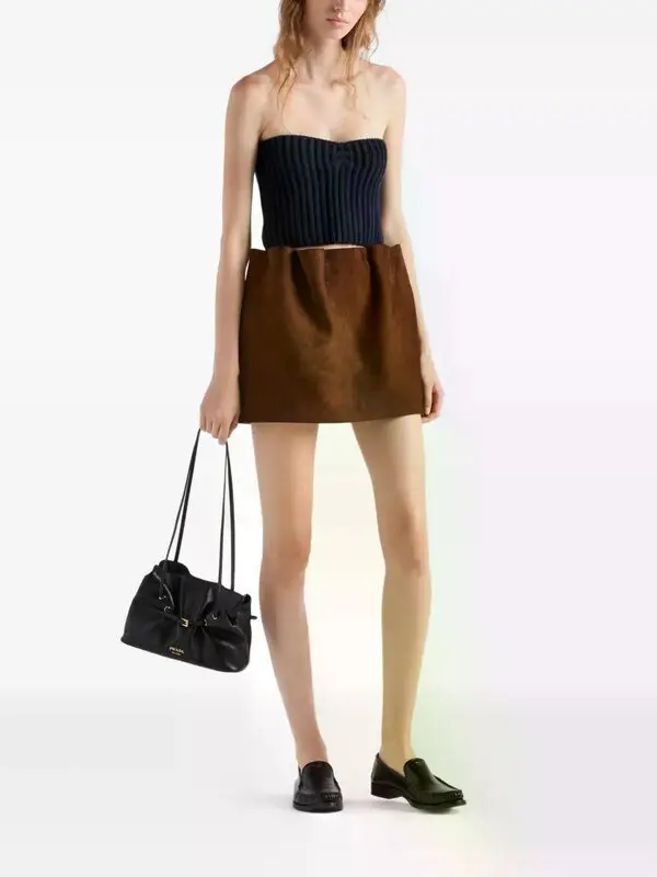 Prada Elasticated-waistband Suede Mini Skirt - Brown