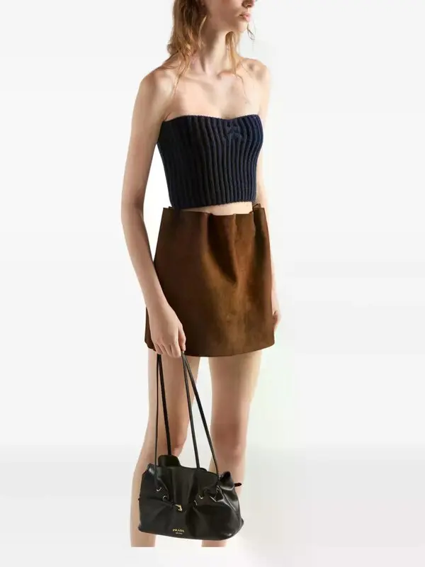 Prada Elasticated-waistband Suede Mini Skirt - Brown