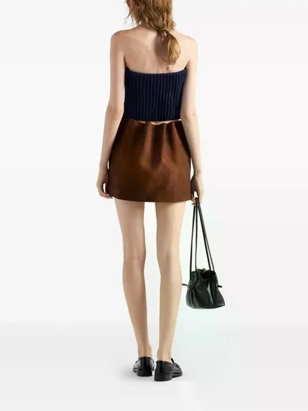 Prada Elasticated-waistband Suede Mini Skirt - Brown