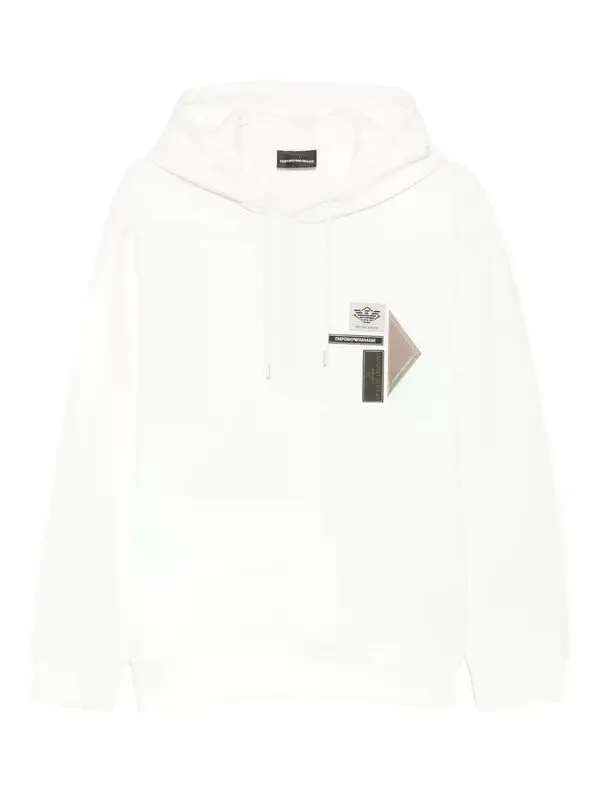 Emporio Armani Hooded Sweater With Logo Patch - White
