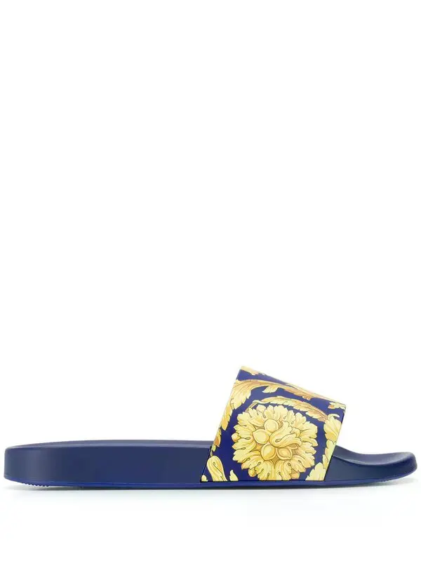Versace Baroque Print Slides - Blue