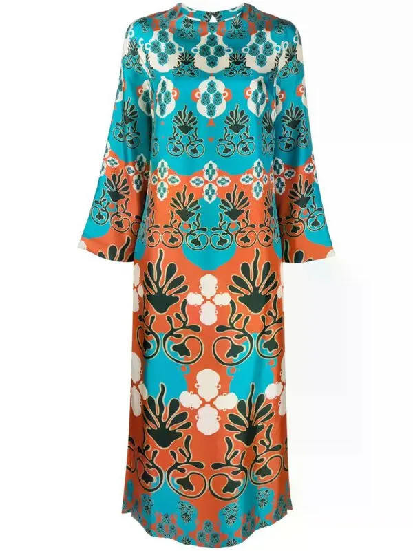 PAULA Patterned Jacquard Midi Dress - Blue