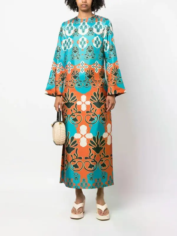 PAULA Patterned Jacquard Midi Dress - Blue