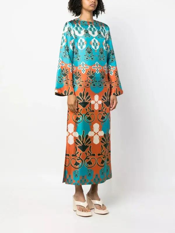 PAULA Patterned Jacquard Midi Dress - Blue