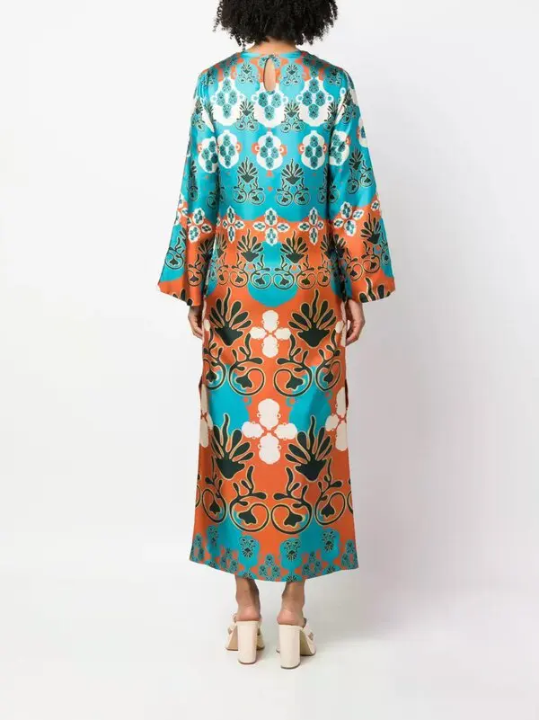 PAULA Patterned Jacquard Midi Dress - Blue