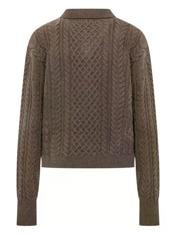 DES_PHEMMES Cable-knit Embellished Polo-neck Top