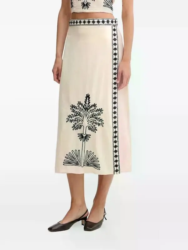 HOSS INTROPIA Embroidered Palm Tree Midi Skirt