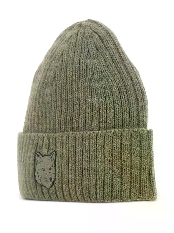Maison Kitsuné Fox Head Ribbed Beanie - Green