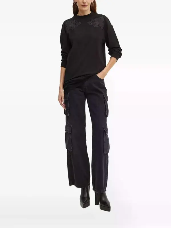 SILVIAN HEACH Lace-embellished Long-sleeve Sweatshirt - Black