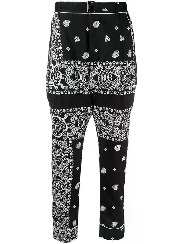 Sacai Paisley-print Belted Trousers