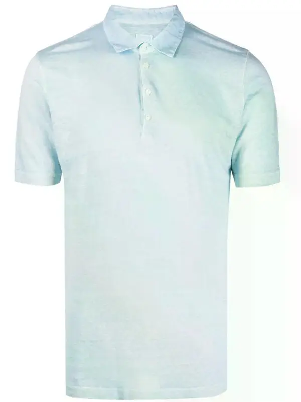 120% Lino Short-sleeve Linen Polo Shirt - Blue