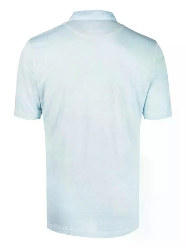 120% Lino Short-sleeve Linen Polo Shirt - Blue