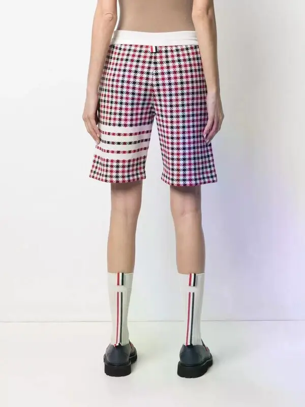 Thom Browne Check-pattern Shorts With Logo Patch