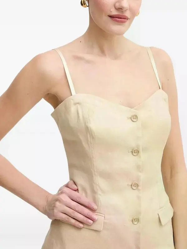 Guess Button-front Linen-blend Top With Spaghetti Straps