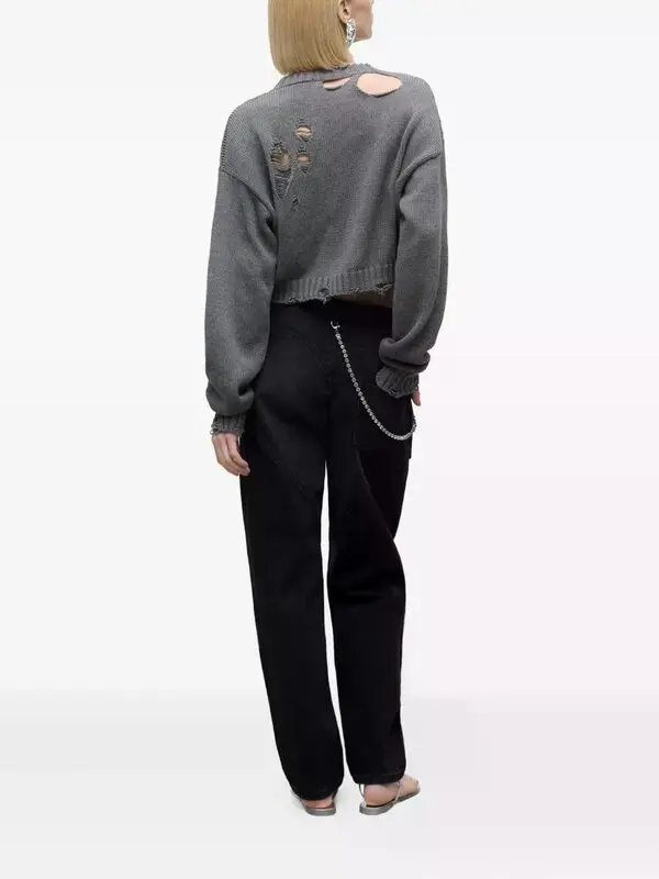 AREA Crystal-embellished Distressed Sweater