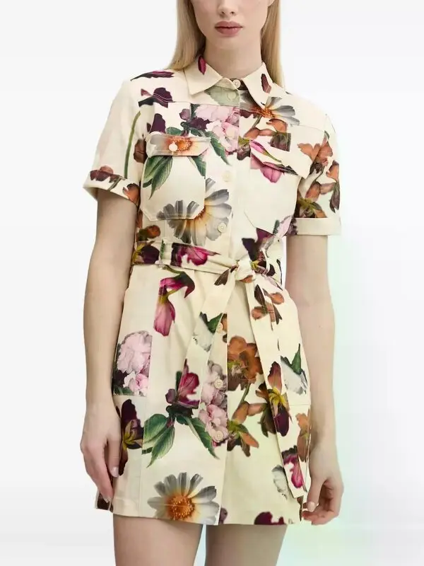 Desigual Floral-print Belted Shirt Dress - Neutrals