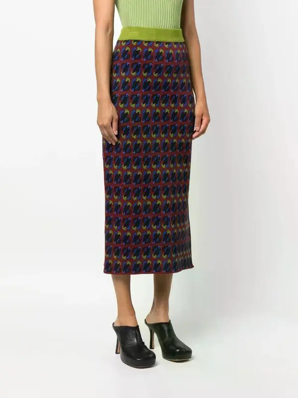 PAULA Monogram Pattern High-waist Skirt