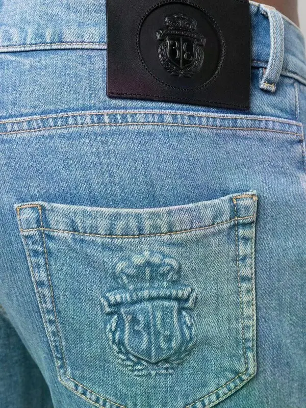BILLIONAIRE Iconic Crest Embossed Straight-cut Jeans - Blue
