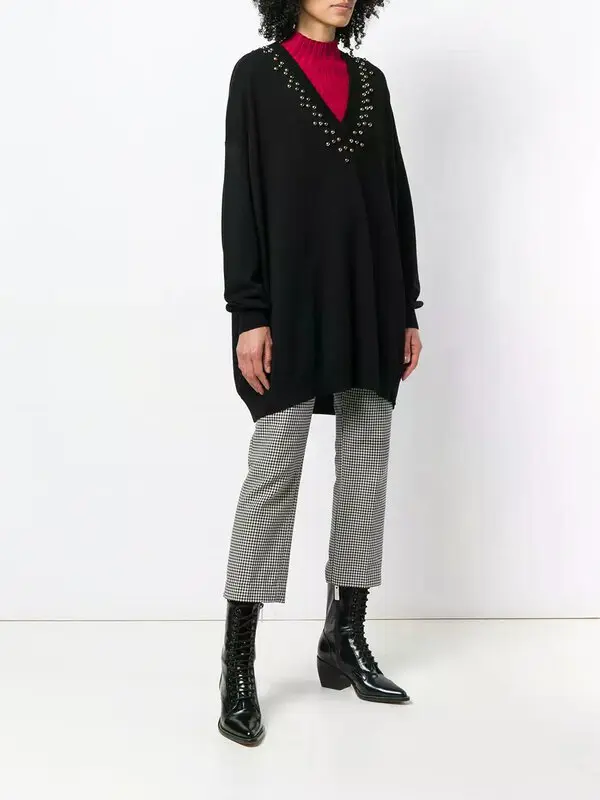 Givenchy Studded V-neck Long Sleeve Sweater