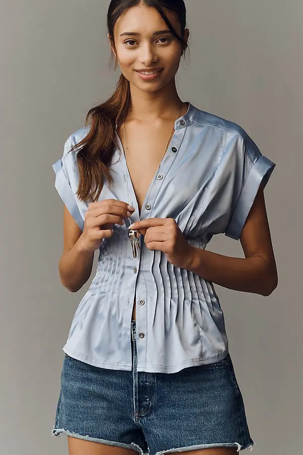PILCRO Linden Silken Pleated Blouse - Eventide