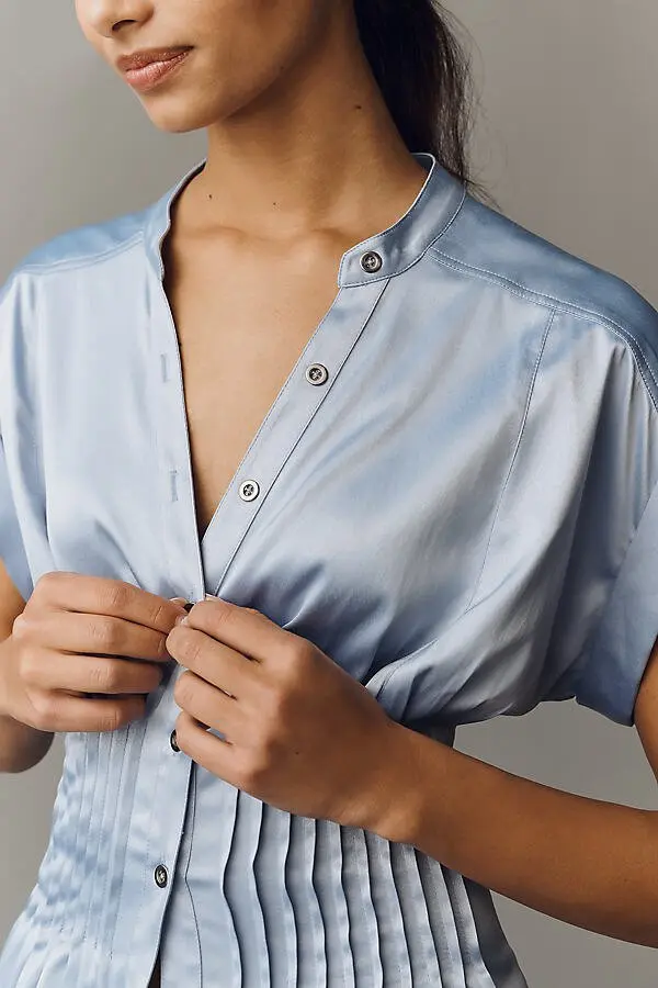 PILCRO Linden Silken Pleated Blouse - Eventide