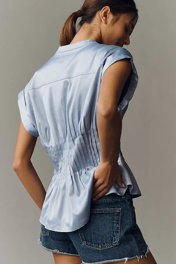 PILCRO Linden Silken Pleated Blouse - Eventide