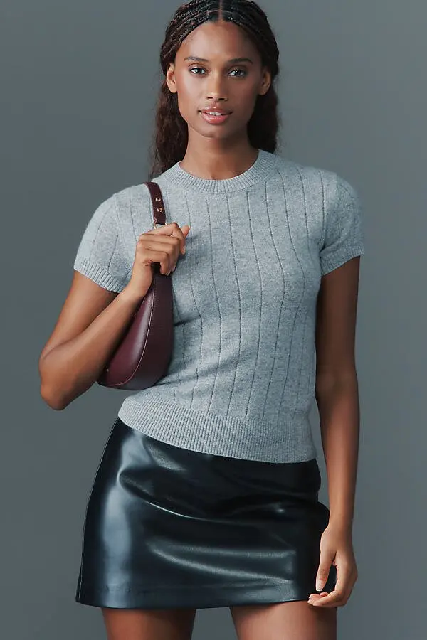REFORMATION Darcy Cashmere Sweater Tee - Ribbed Granite