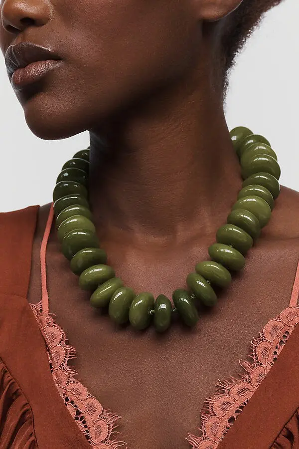 Anthropologie Large Resin Beaded Necklace - Chartreuse