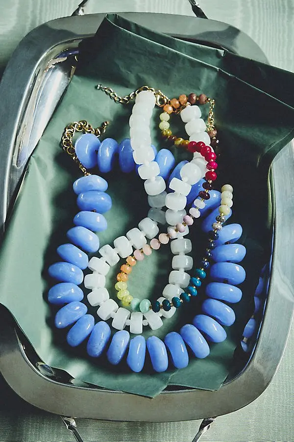 Anthropologie Large Resin Beaded Necklace - Sky