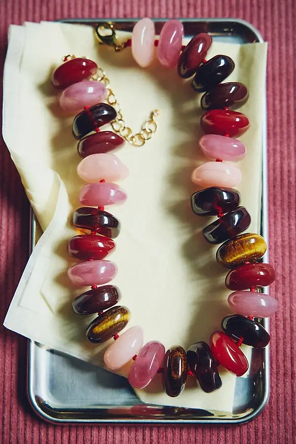 Anthropologie Large Resin Beaded Necklace - Wine
