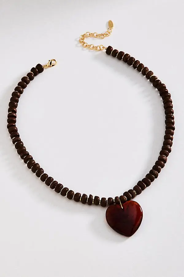 Anthropologie Mod Beaded Pendant Necklace - Brown Pattern