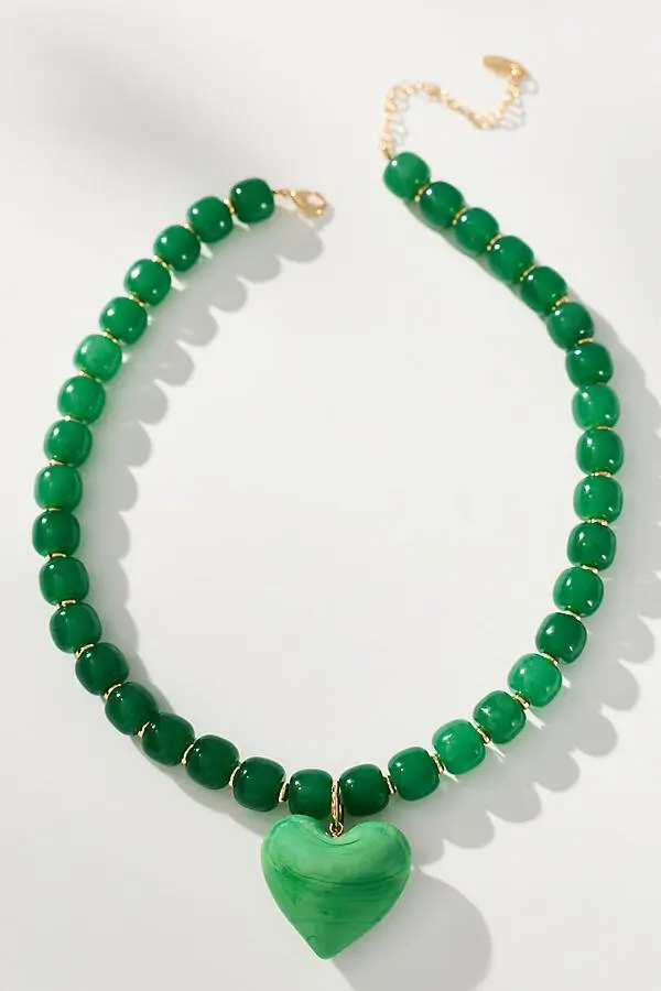 Anthropologie Mod Beaded Pendant Necklace - Green