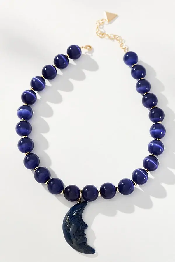 Anthropologie Mod Beaded Pendant Necklace - Navy