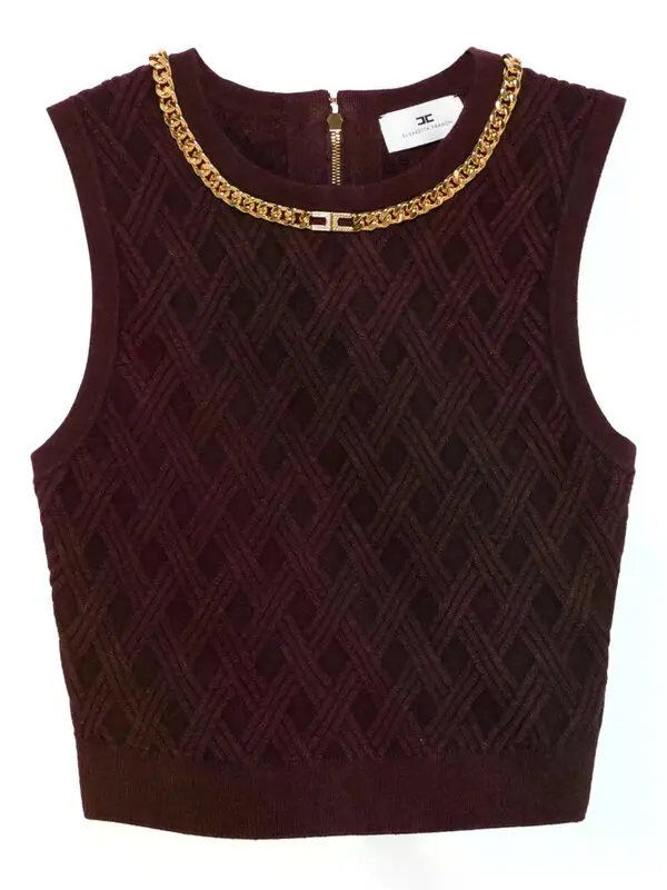 Elisabetta Franchi Chain-embellished Diamond-pattern Crop Top - Red