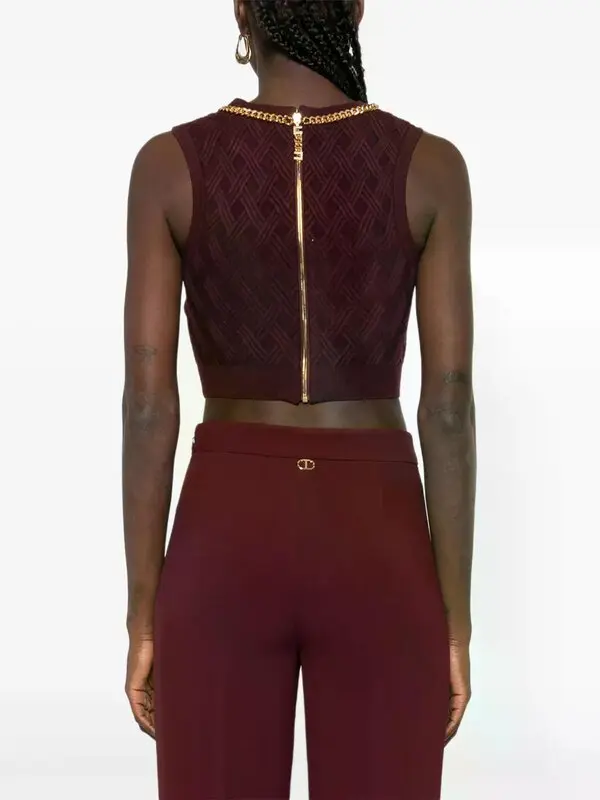 Elisabetta Franchi Chain-embellished Diamond-pattern Crop Top - Red