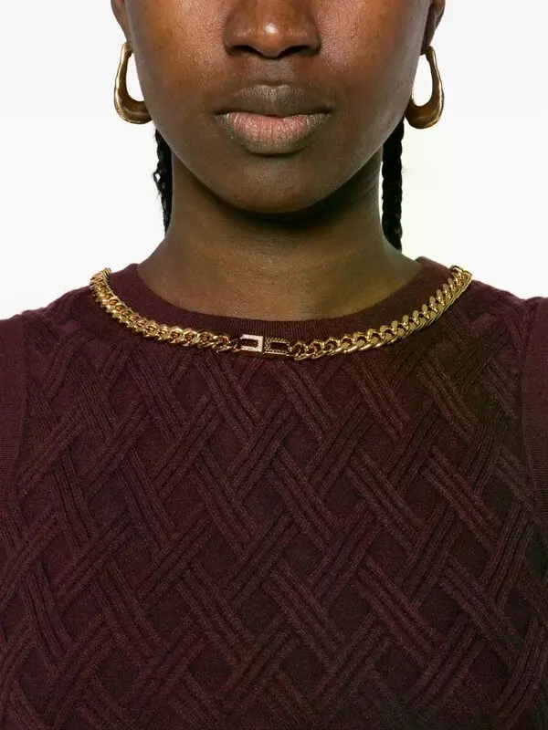 Elisabetta Franchi Chain-embellished Diamond-pattern Crop Top - Red