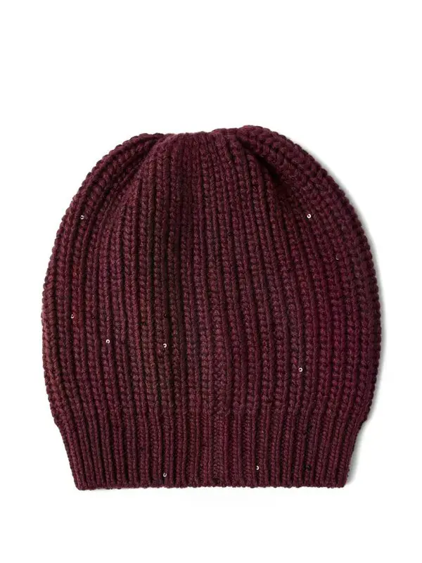 Brunello Cucinelli Ribbed Sequin Beanie - Red